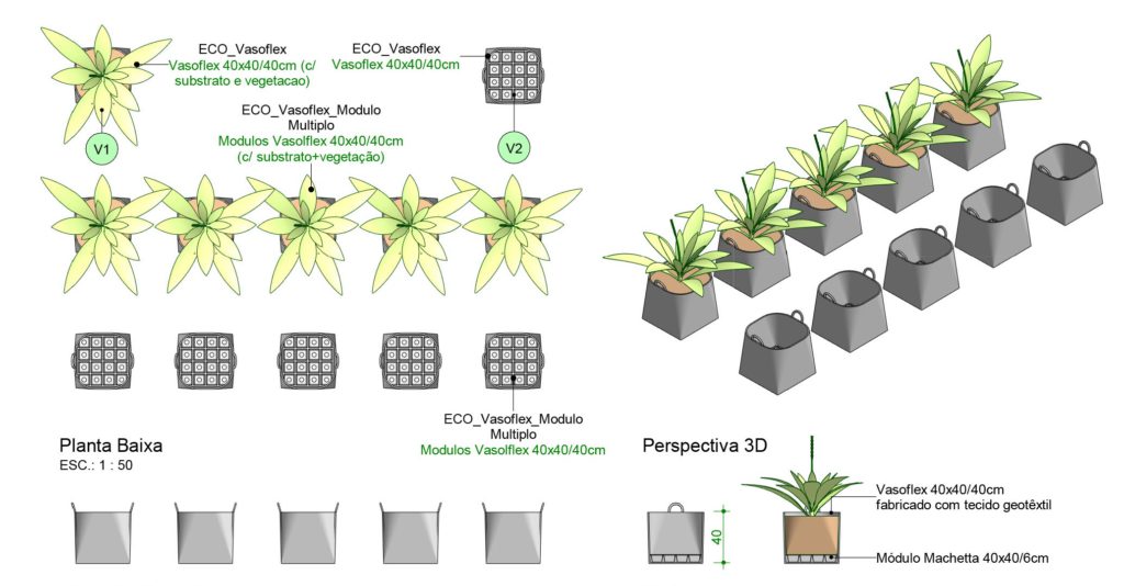 Vasoflex para cultivo e transplante de vegetação em floreiras